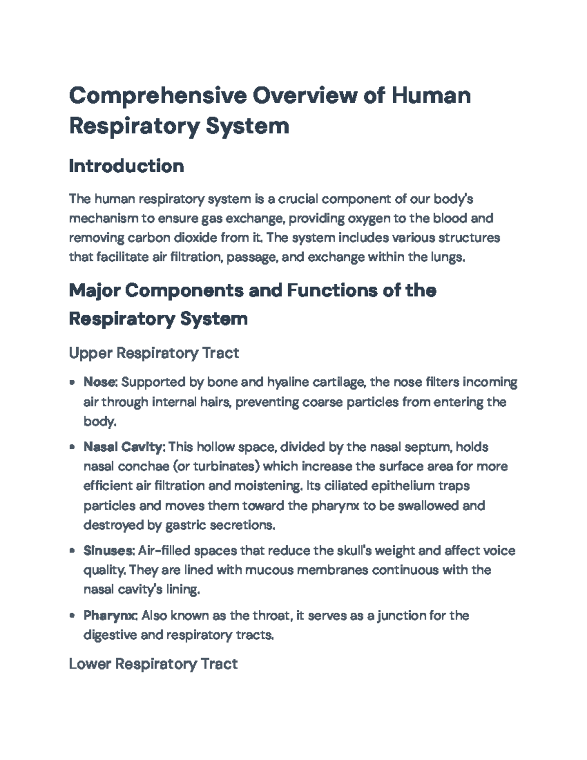 Comprehensive Overview of the Human Respiratory System (BIO101 ...