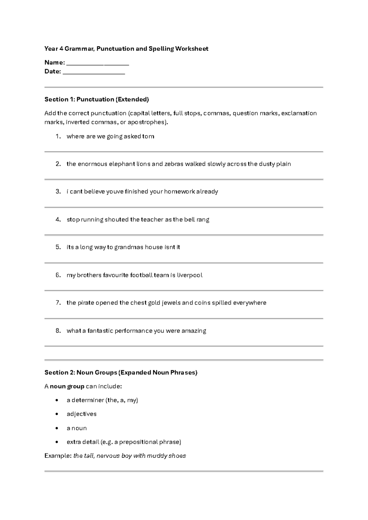 Year 4 Grammar, Punctuation & Spelling Worksheet - Studocu