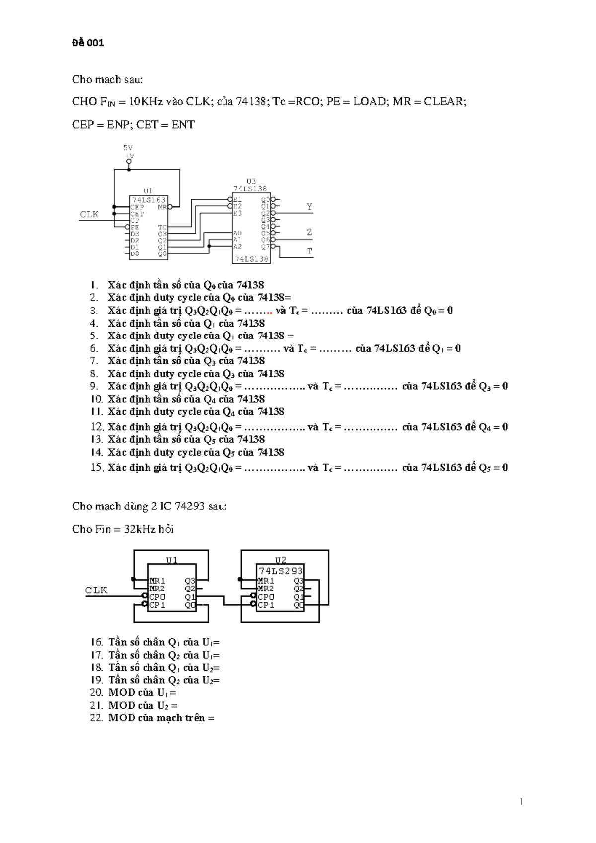 Bài tập 4 - Tần số và Duty Cycle của IC 74138 & 74293 - Studocu