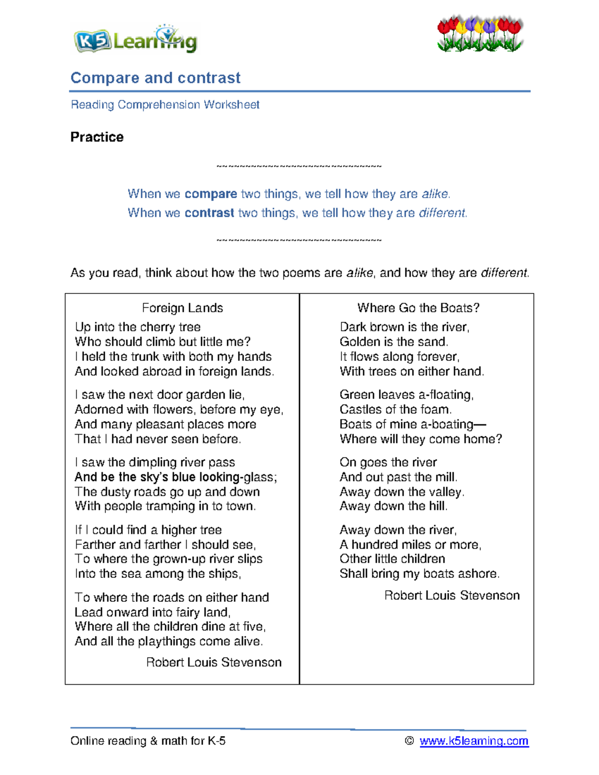 Grade 5 compare contrast b - Online reading & math for K-5 © k5learning ...