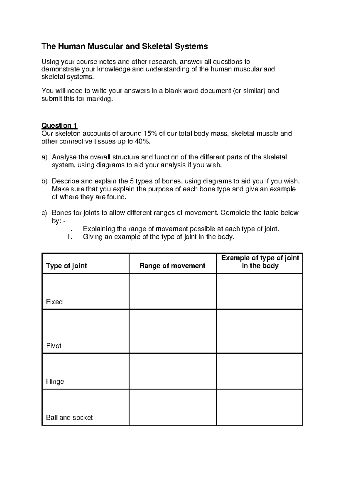 3655-Human Muscular and Skeletal System Study Questions and Analysis ...