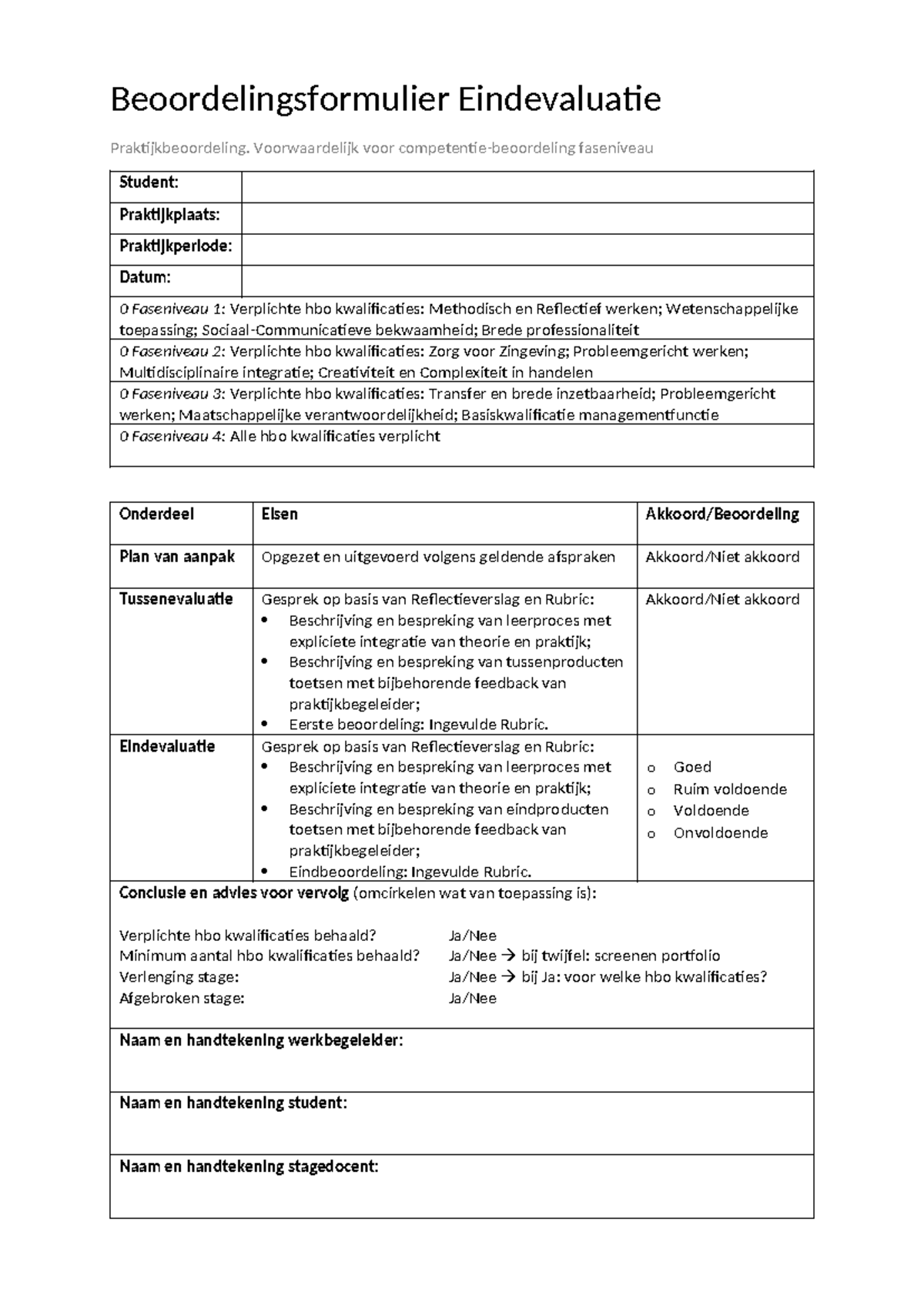 Evaluatieformulier Praktijktoets 2022-2023: Eindbeoordeling & Reflectie - Studeersnel