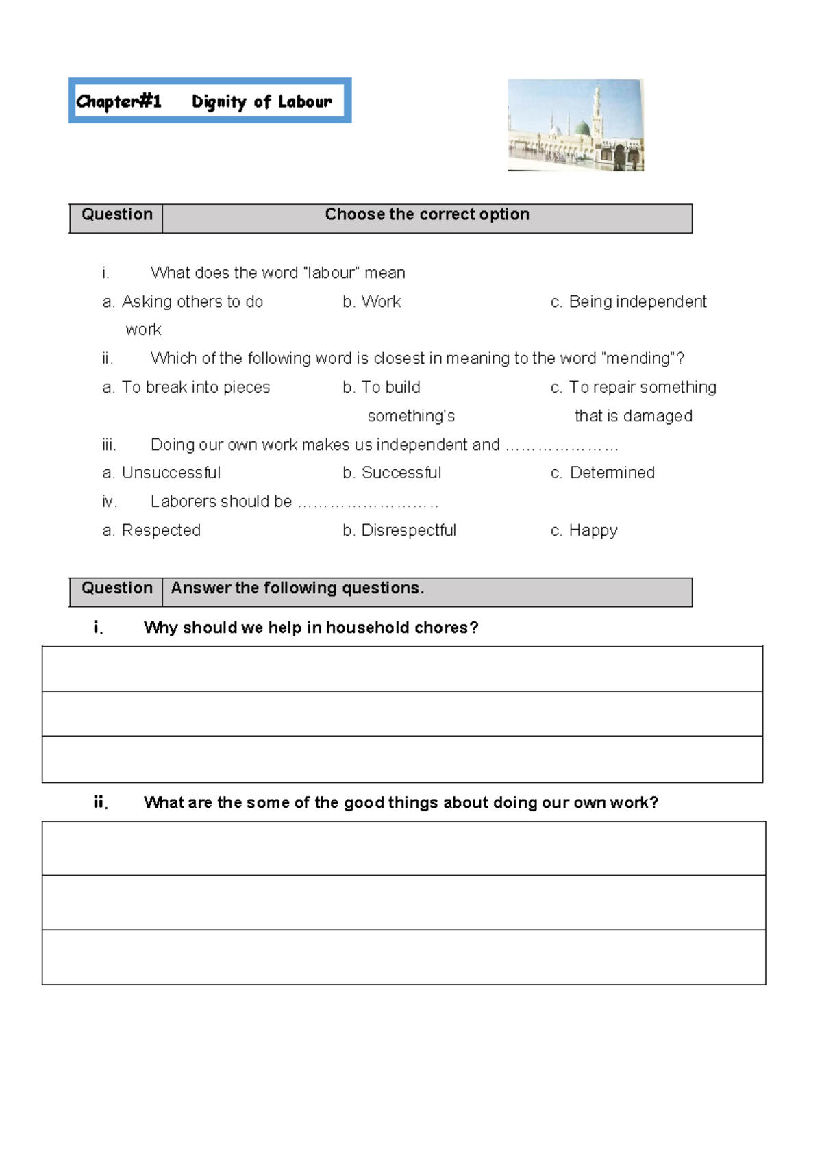 Unit 1 Worksheet: Understanding the Dignity of Labour - Studocu