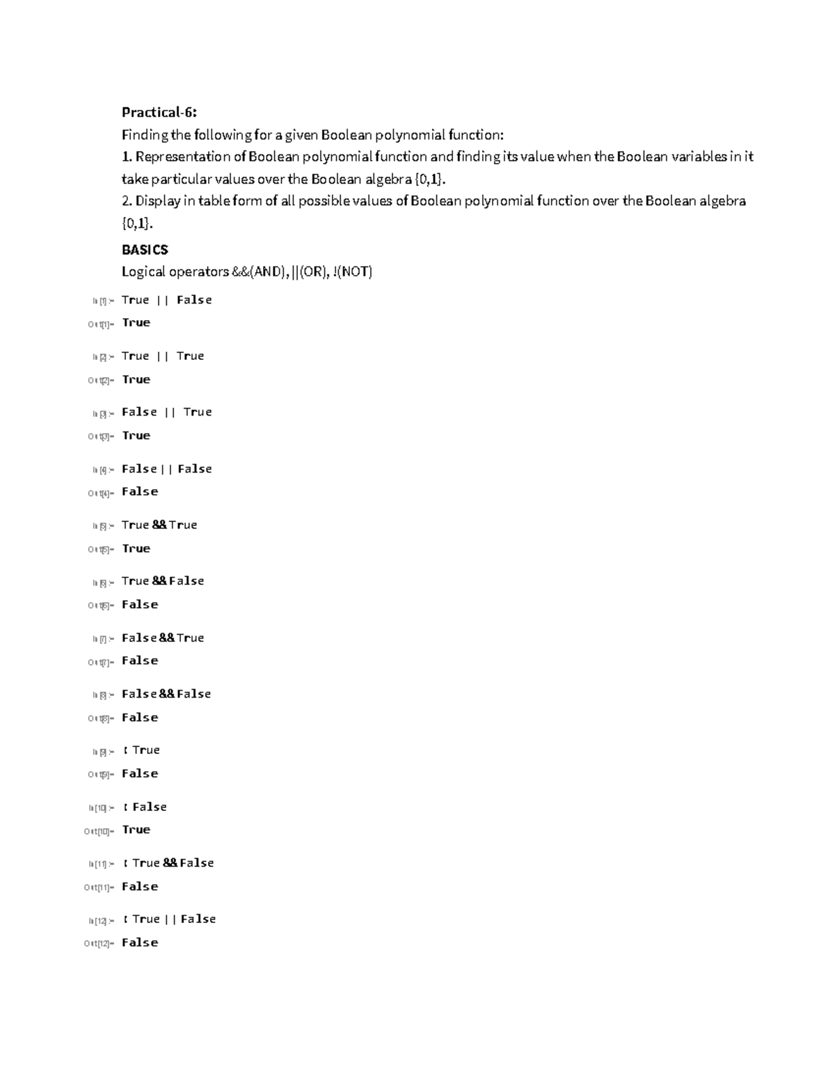 Practical 6 & 7: Analyzing Boolean Polynomial Functions and Values ...