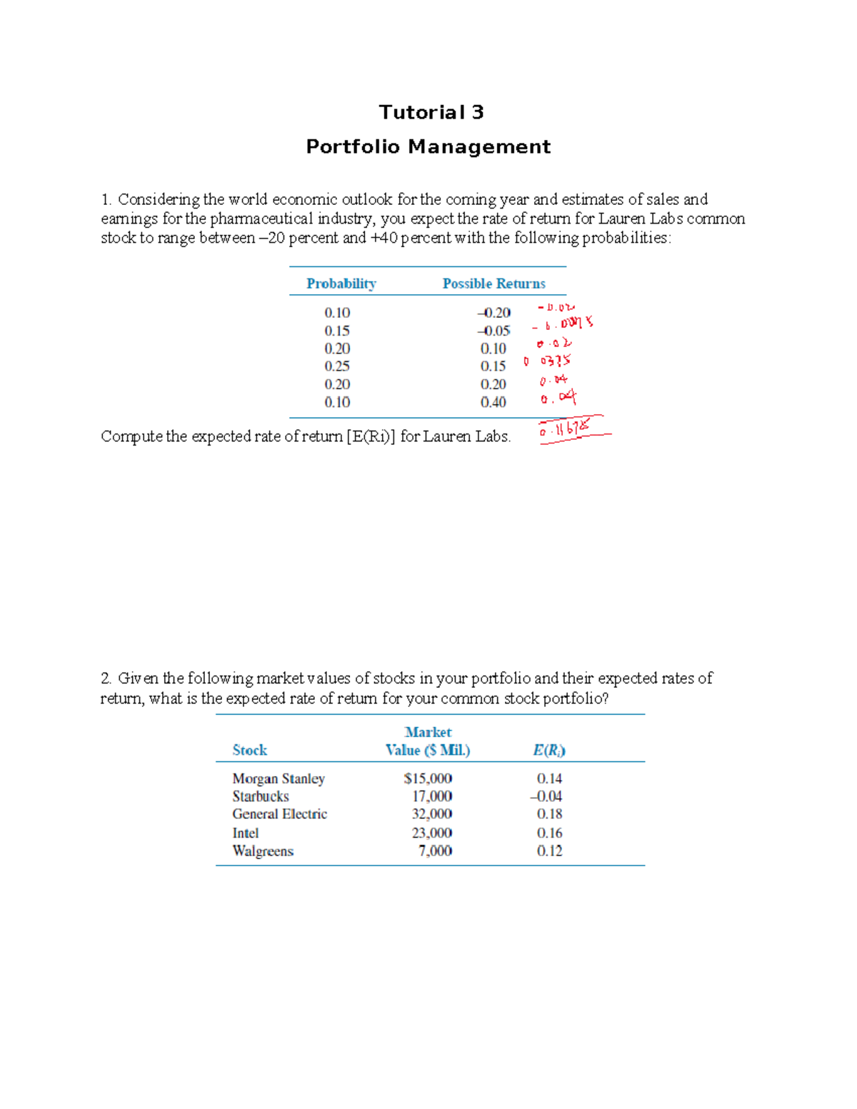 Tutorial 3 PM Q - questions - Tutorial 3 Portfolio Management 1 ...
