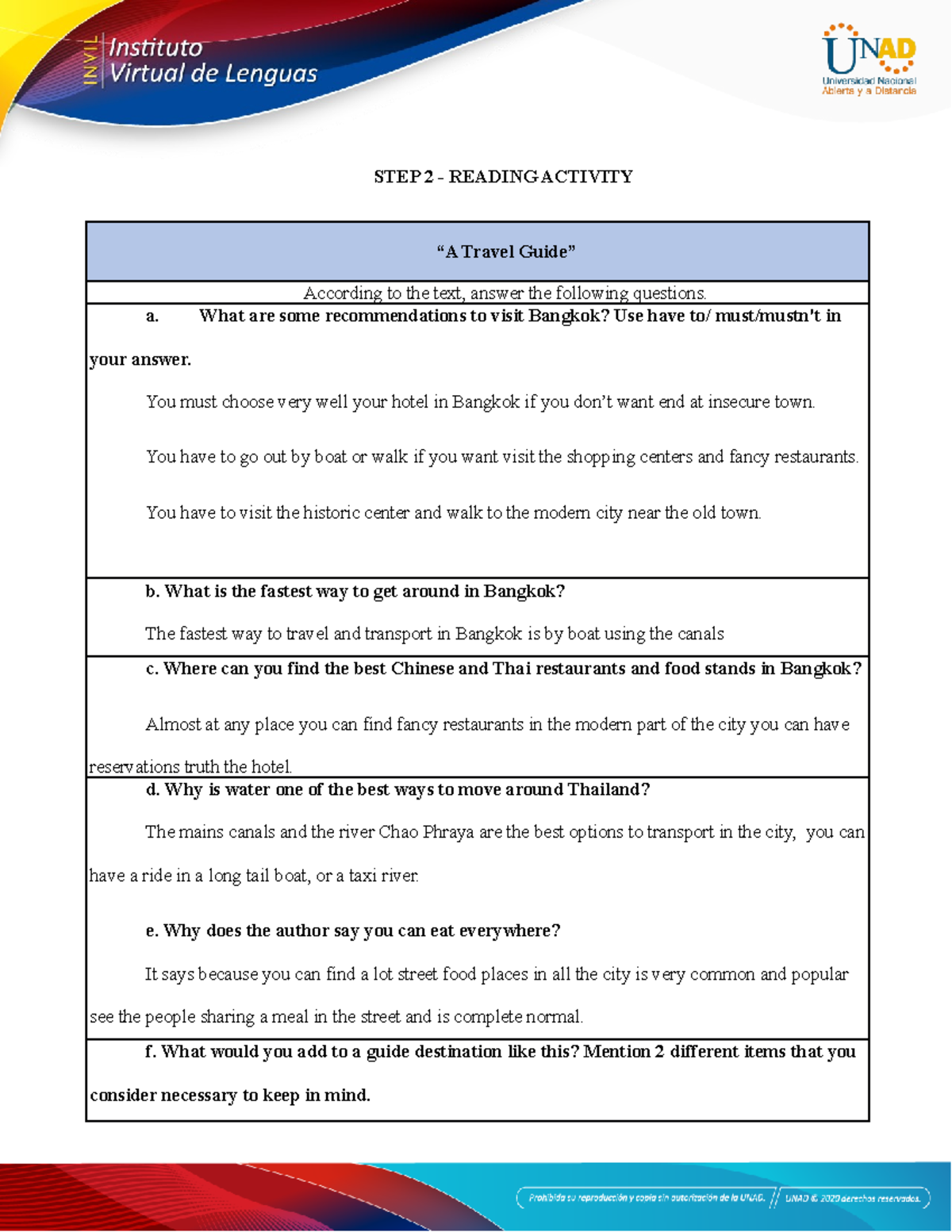 Reading Activity: Travel Guide Insights for Bangkok - Studocu