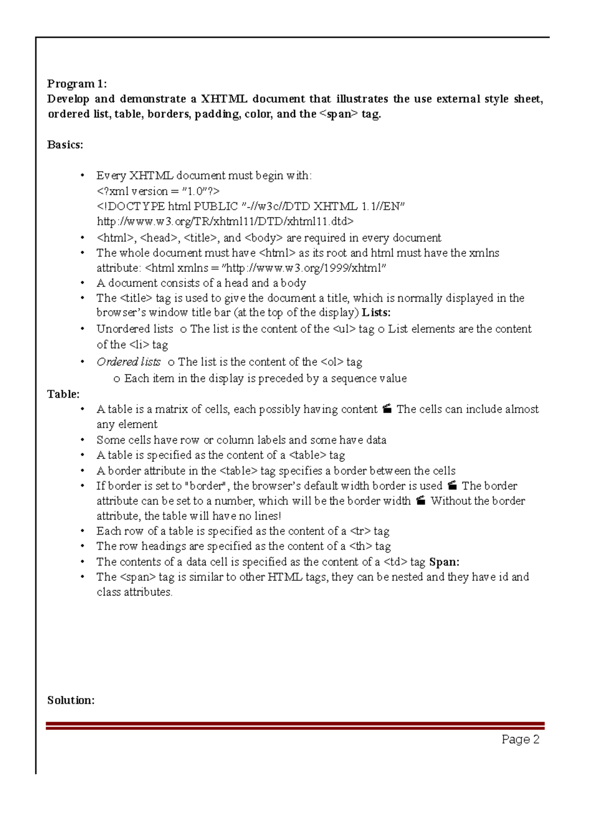 IWT lab manual - Program 1: Develop and demonstrate a XHTML document ...