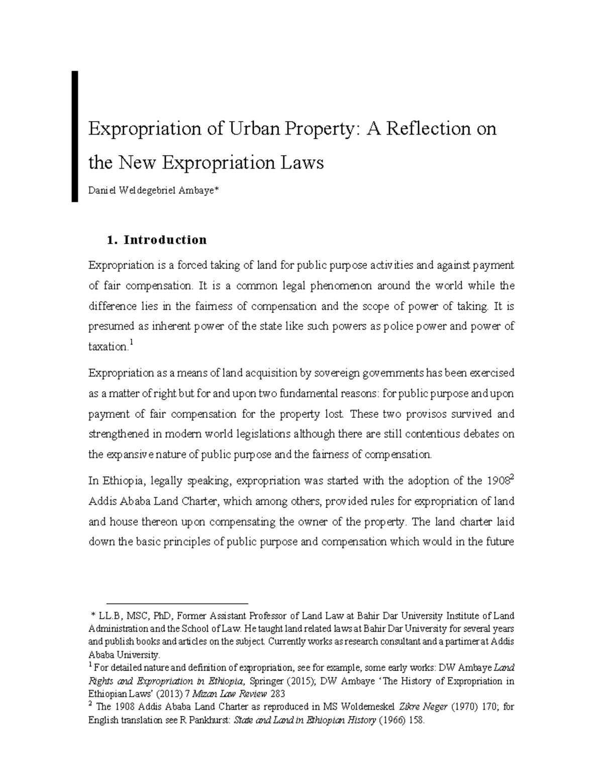 Reflection on Urban Property Expropriation Laws in Ethiopia - Studocu
