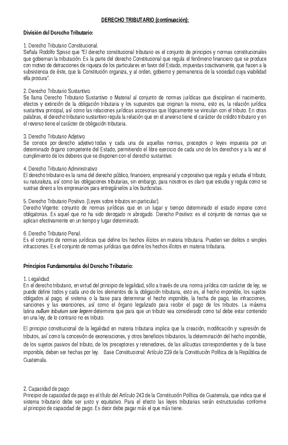 DERECHO TRIBUTARIO: Principios y División - Apunte de Estudio - Studocu