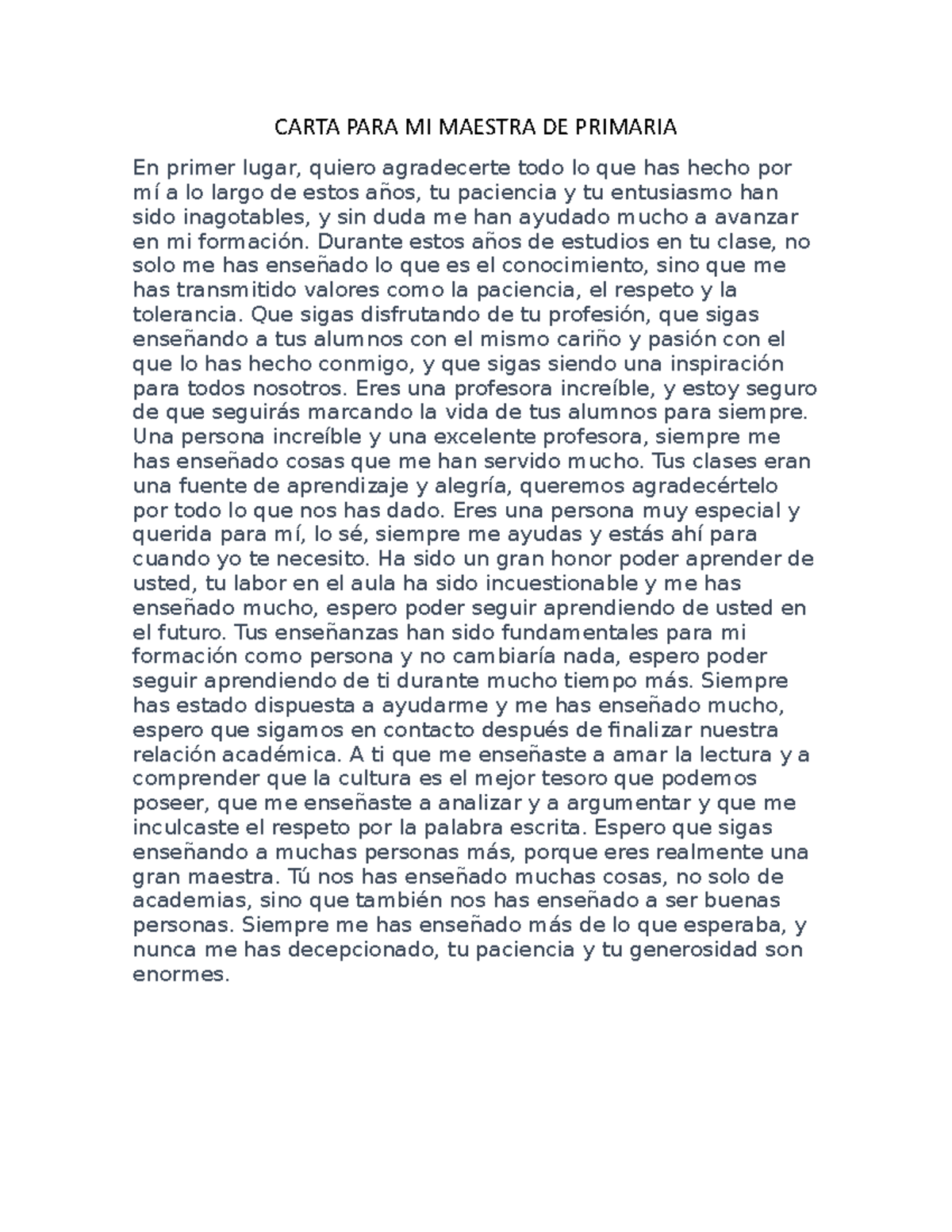 Carta PARA MI Maestra DE Primaria - CARTA PARA MI MAESTRA DE PRIMARIA ...