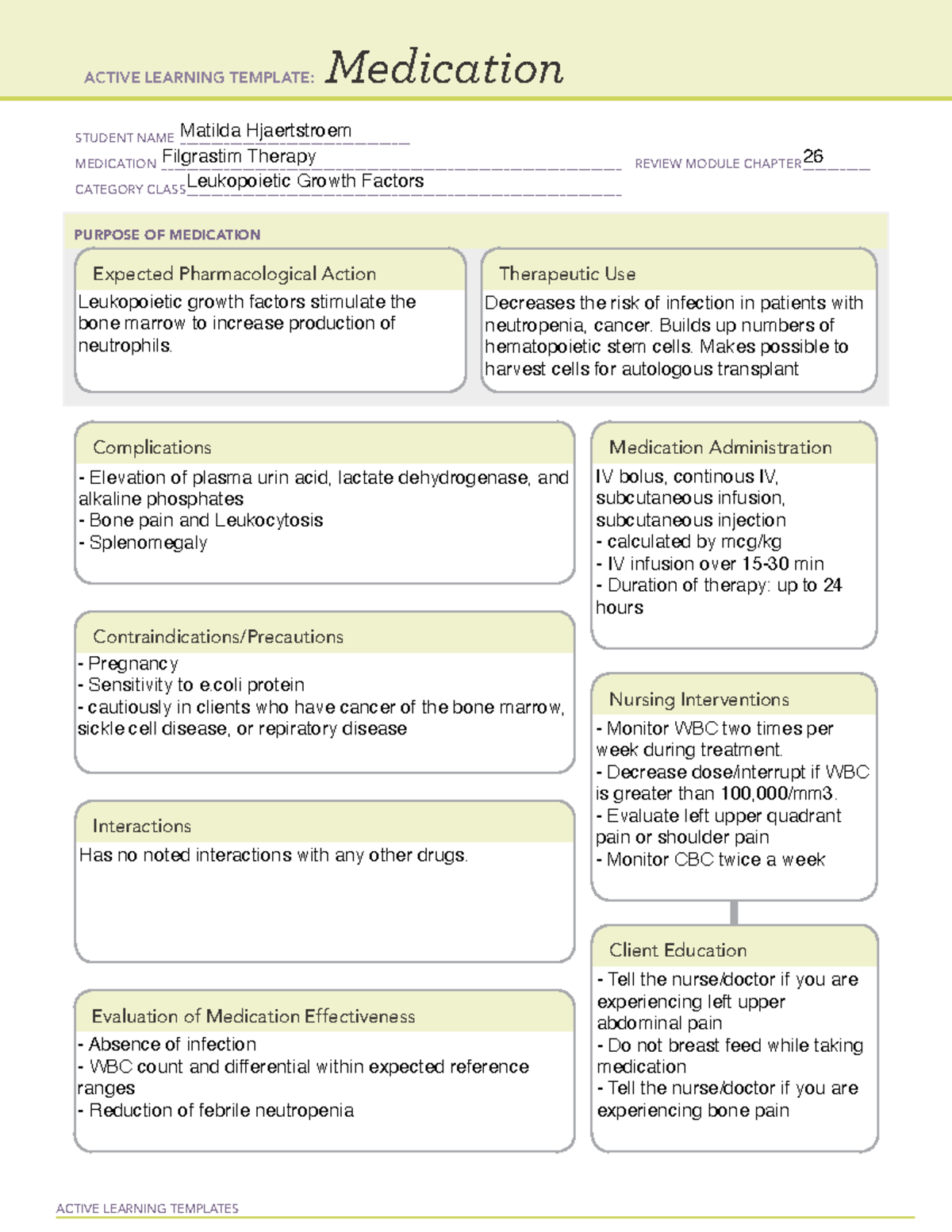 ATI - Filgrastim Active Learning Template for Medication Review - Studocu