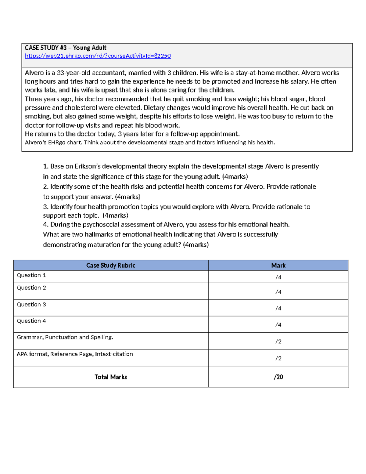 CASE Study 3: Health Assessment of a Young Adult (EHRGO) - Studocu