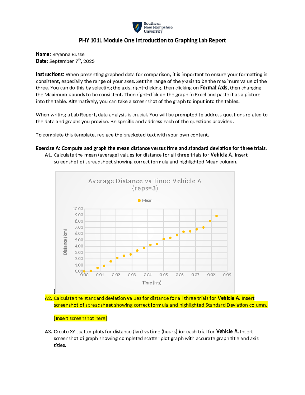 PHY 101L Graphing Lab Report: Analyzing Vehicle Distances and Times - Studocu