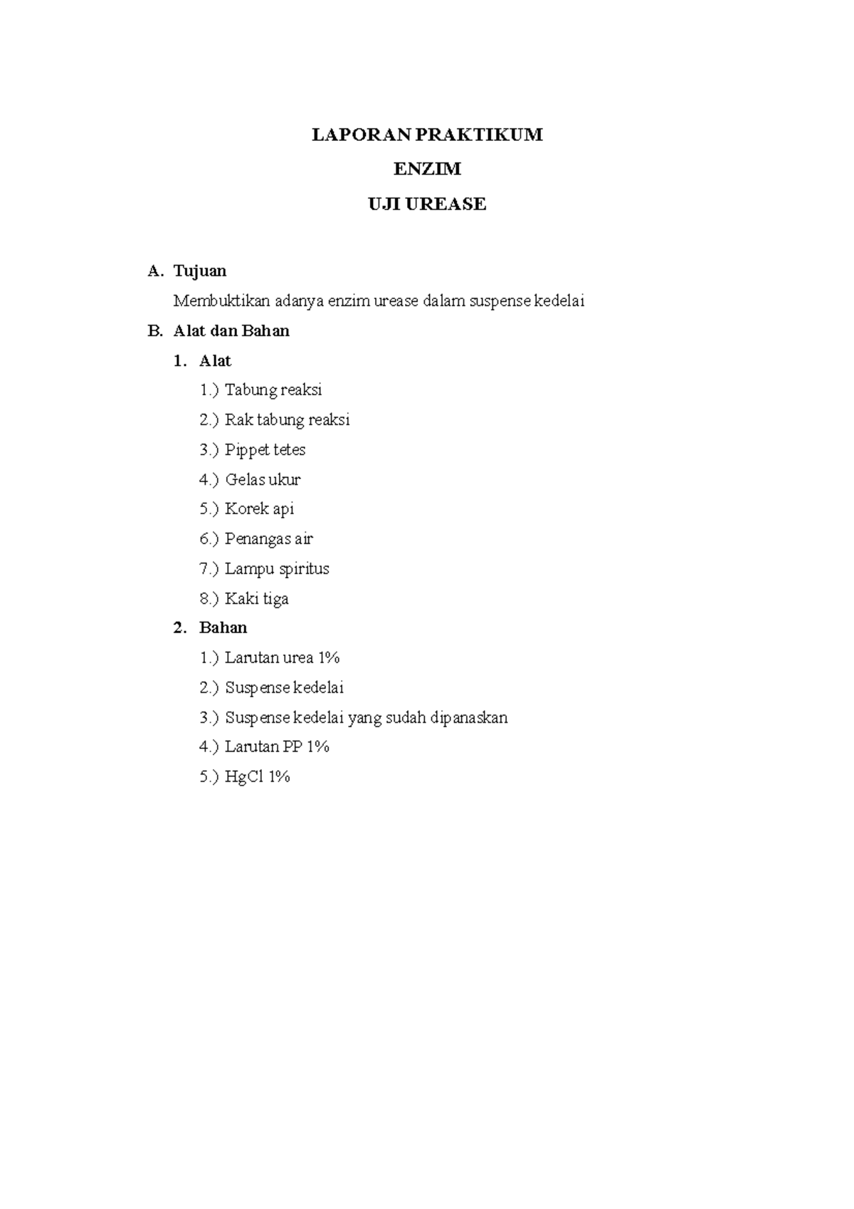 Laporan Praktikum Biokimia: Uji Enzim Urease pada Suspense Kedelai ...