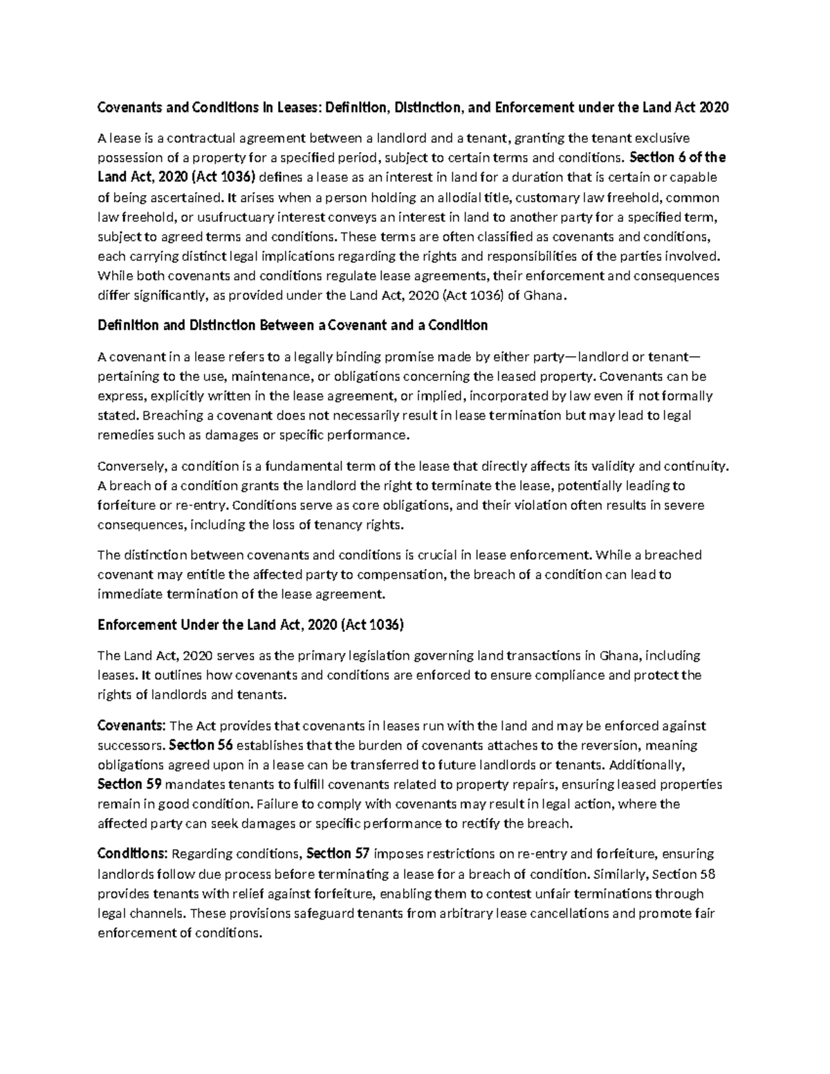 Covenants and Conditions in Leases: Understanding Land Act 2020 (Act ...