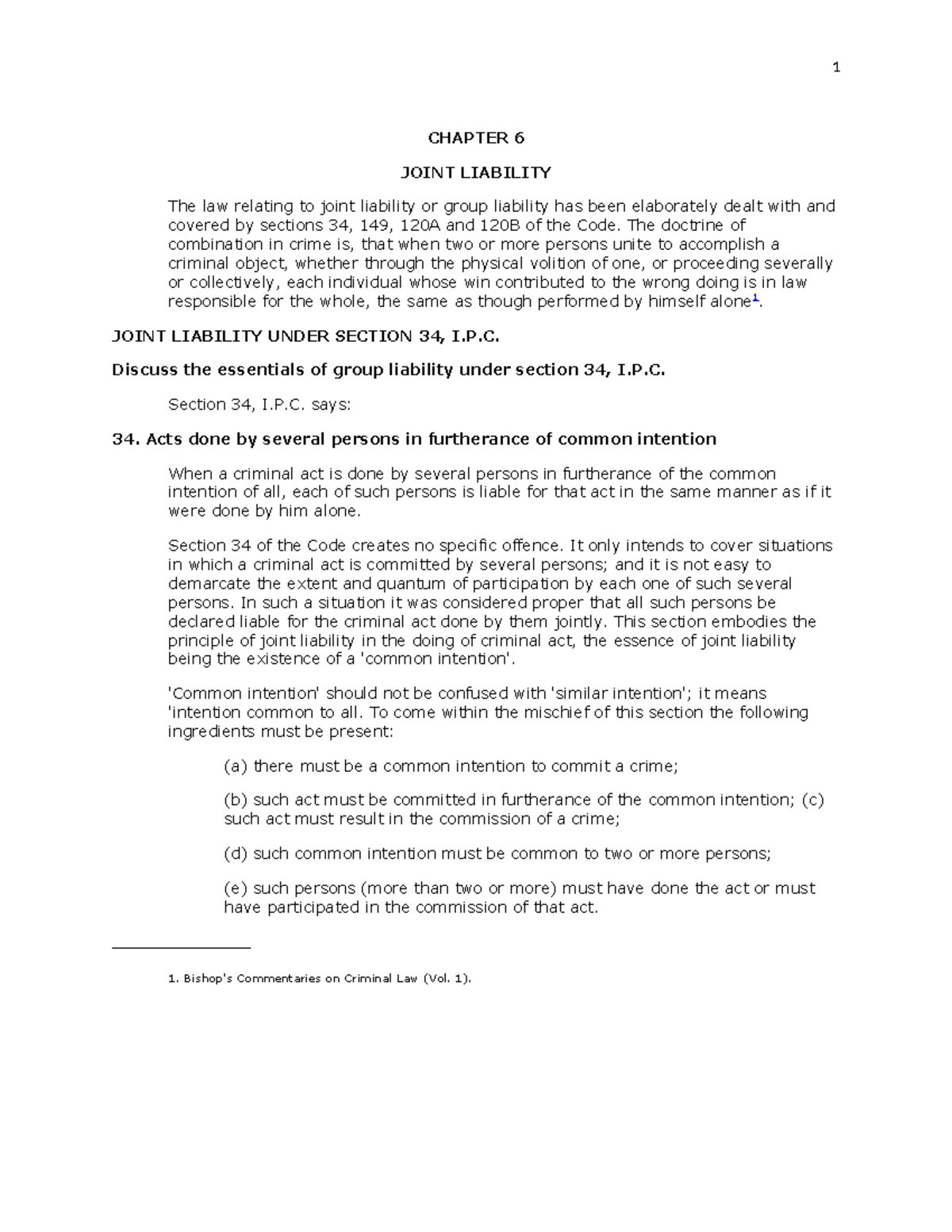 Chapter 6 - Joint Liability in Criminal Law (Course Code: LAW101) - Studocu