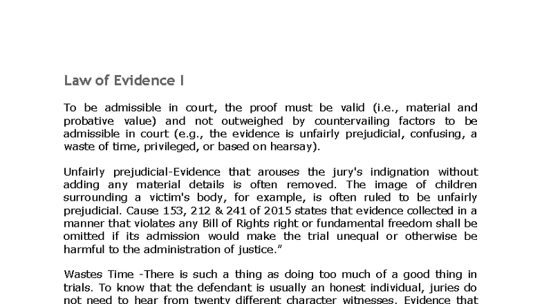 Law of Evidence I: Admissibility and Relevance of Evidence - Studocu