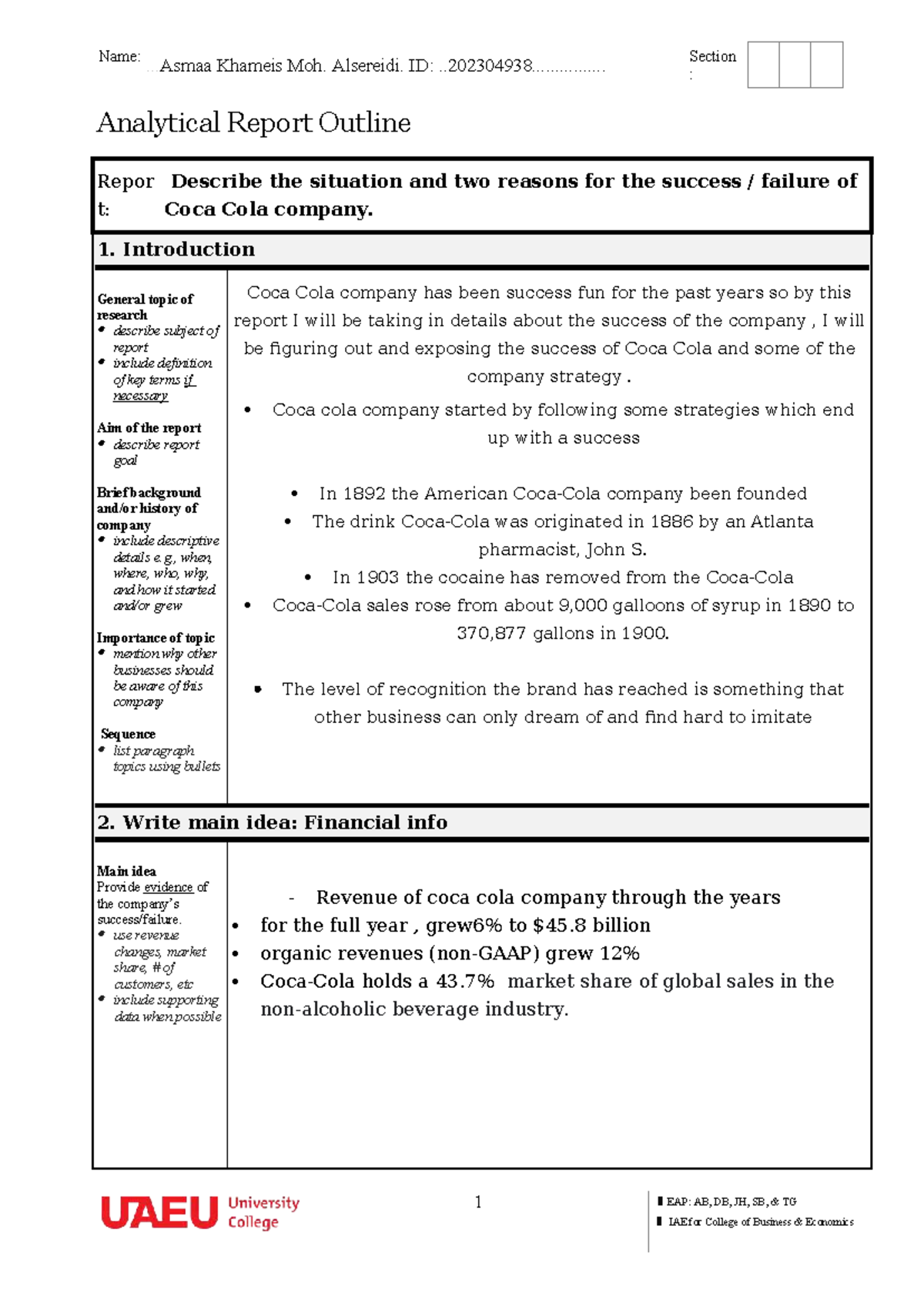 EAP: AB, DB, JH, SB, TG IAE - Analytical Report on Coca Cola Success ...