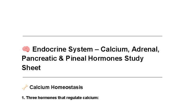Unit 2 Endocrinology: Hormones & Calcium Homeostasis Study Notes - Studocu