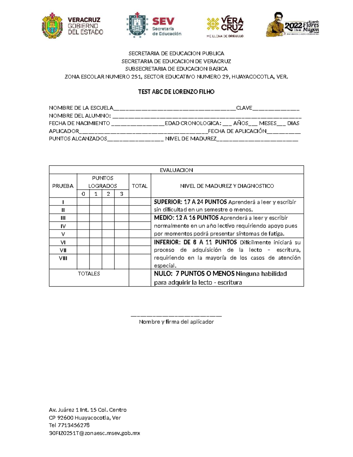 Test ABC de Lorenzo Filho - Evaluación de Madurez y Diagnóstico - Studocu
