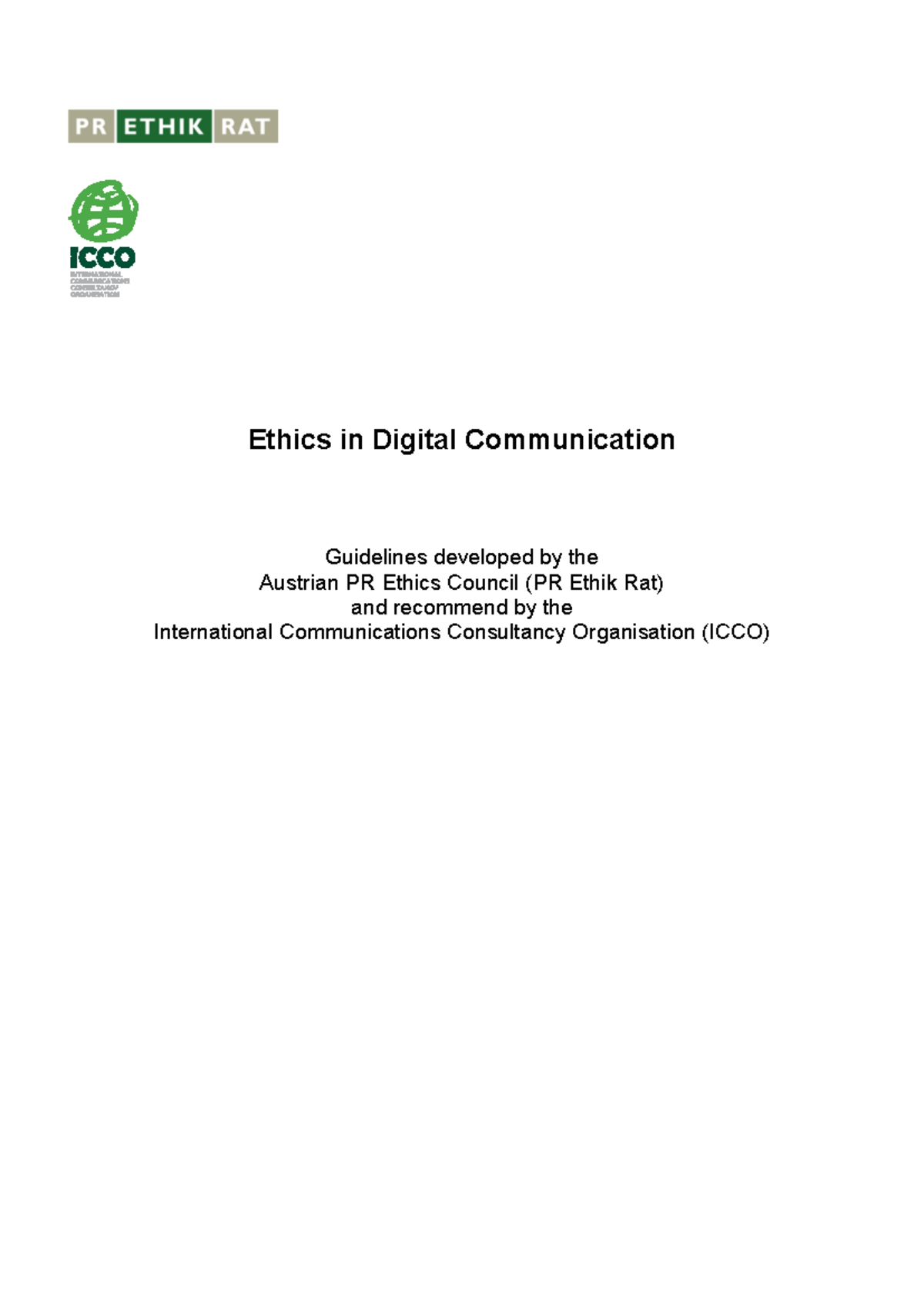 Guidelines for PR Ethics in Digital Communication - Recommended Code ...