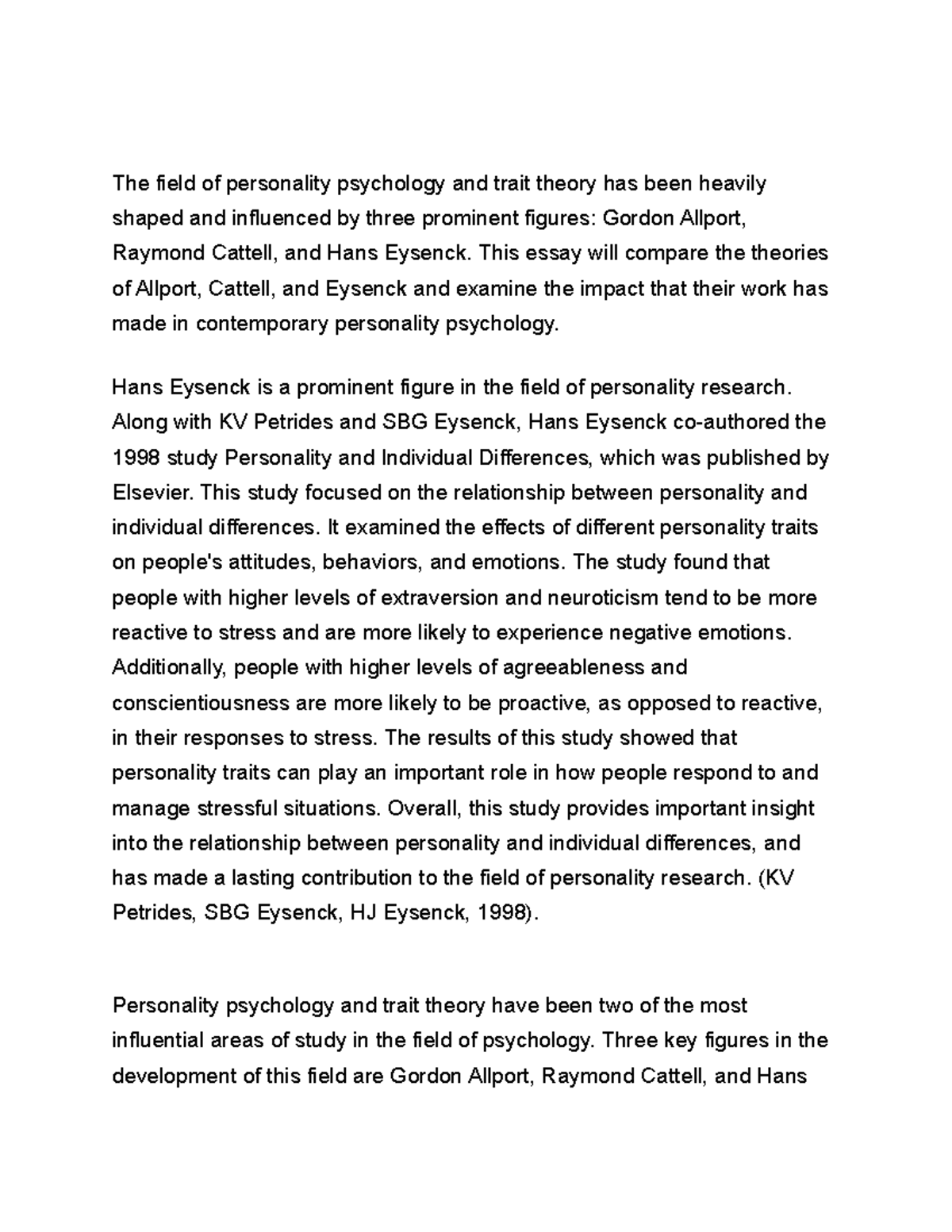 Personality psychology and trait theory Gordon Allport, Raymond Cattell ...