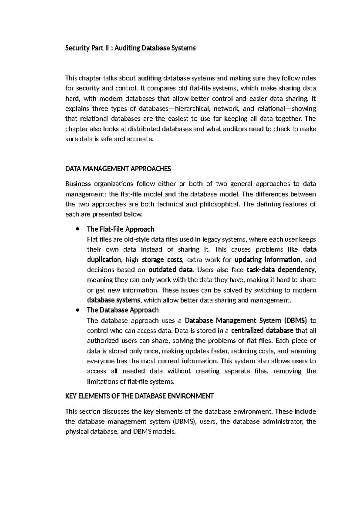Security Part II: Auditing Database Systems Overview - Studocu