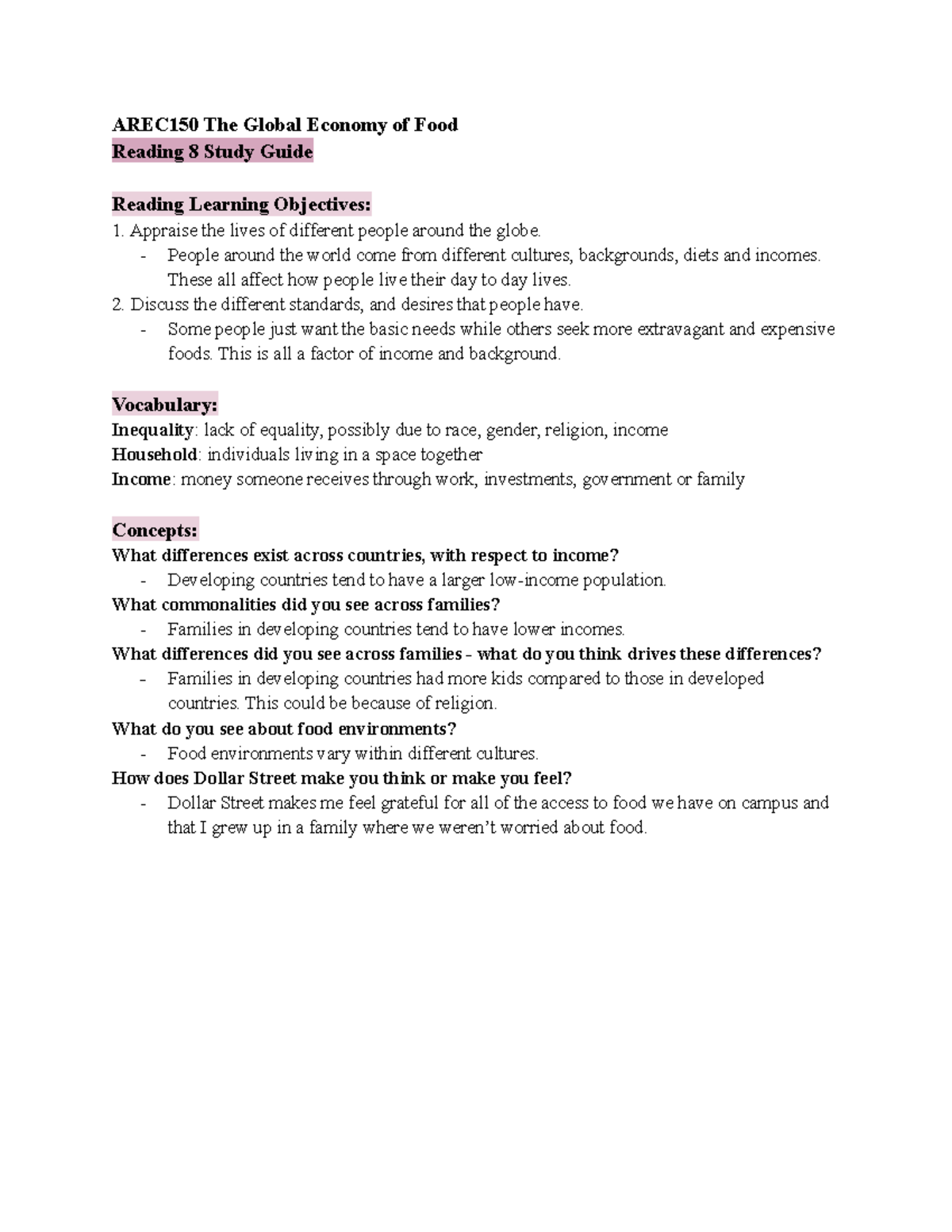 Module 4 Reading 8 Study Guide - AREC150 The Global Economy of Food ...