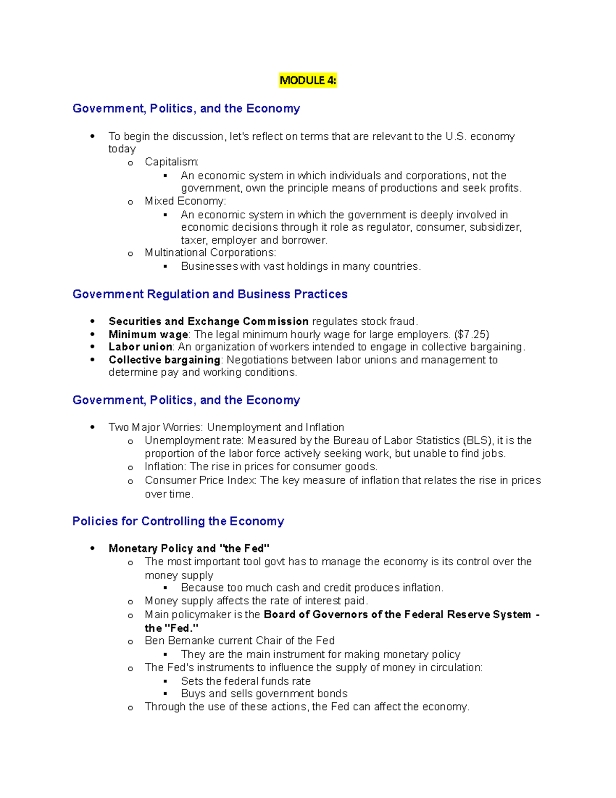 Module 4 - Lecture notes 4 - MODULE 4: Government, Politics, and the ...