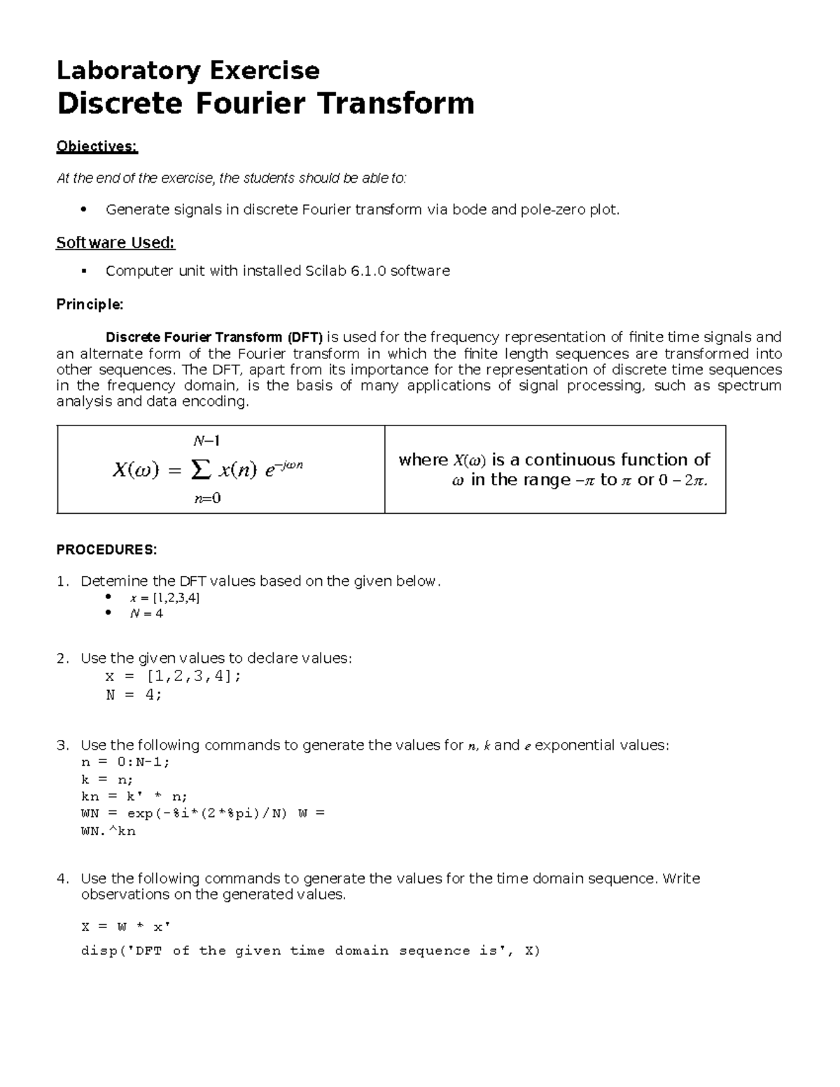 Lab Activity 1: Discrete Fourier Transform (DFT) Exercise Guide - Studocu
