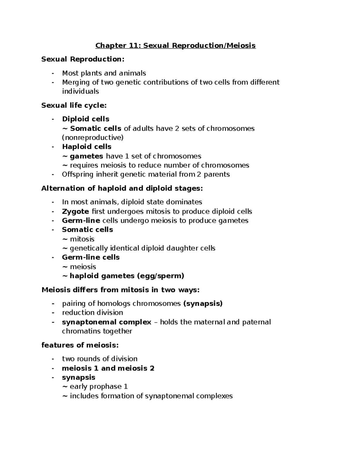 Chapter 11: Sexual Reproduction and Meiosis Overview - Chapter 11 ...