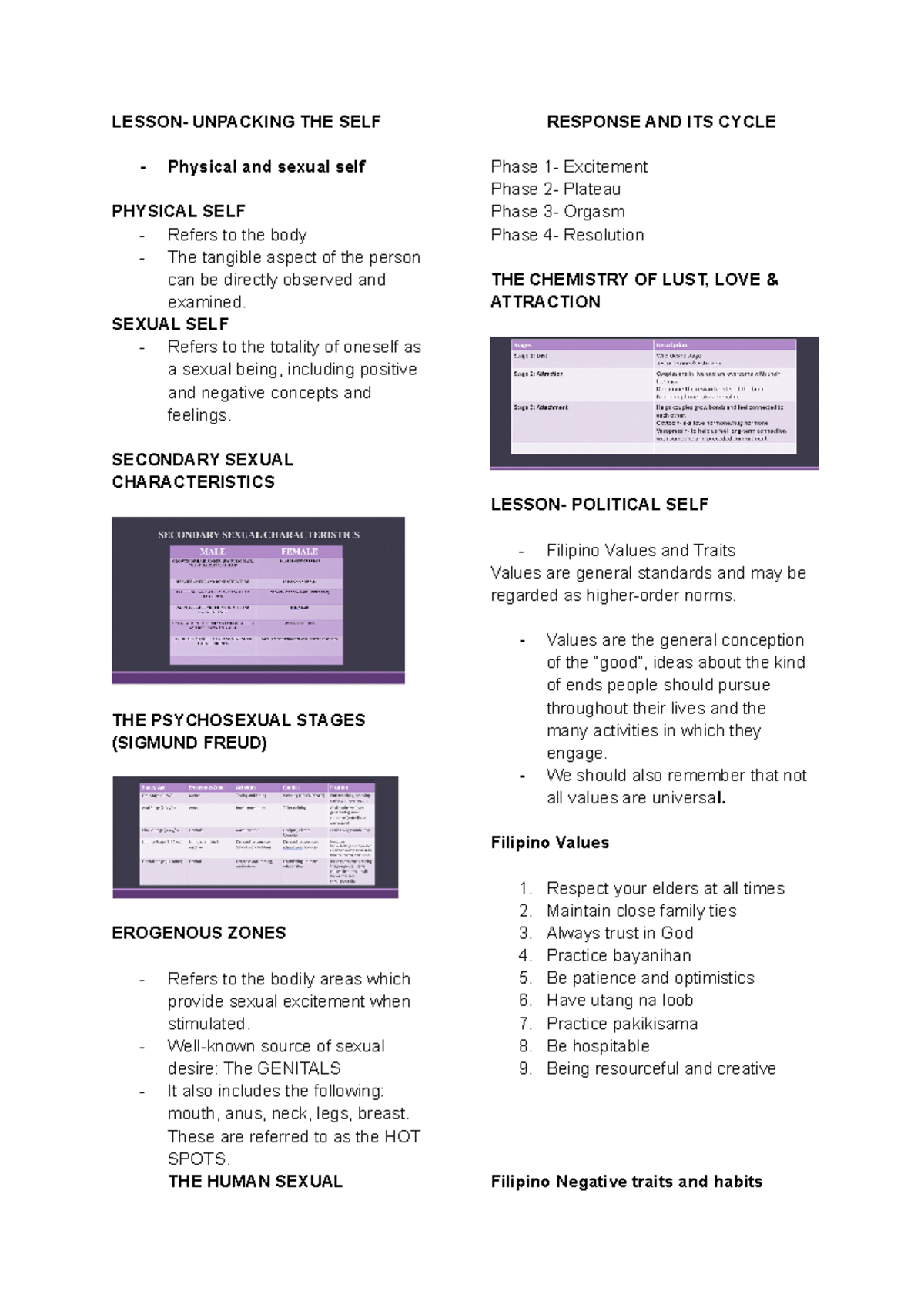 UTS Final examination reviewer - LESSON- UNPACKING THE SELF Physical and sexual self PHYSICAL ...