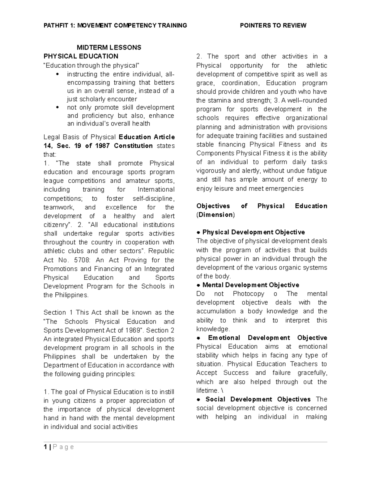 Midterm Review: Pointers for Physical Education Exam (PE 101) - Studocu