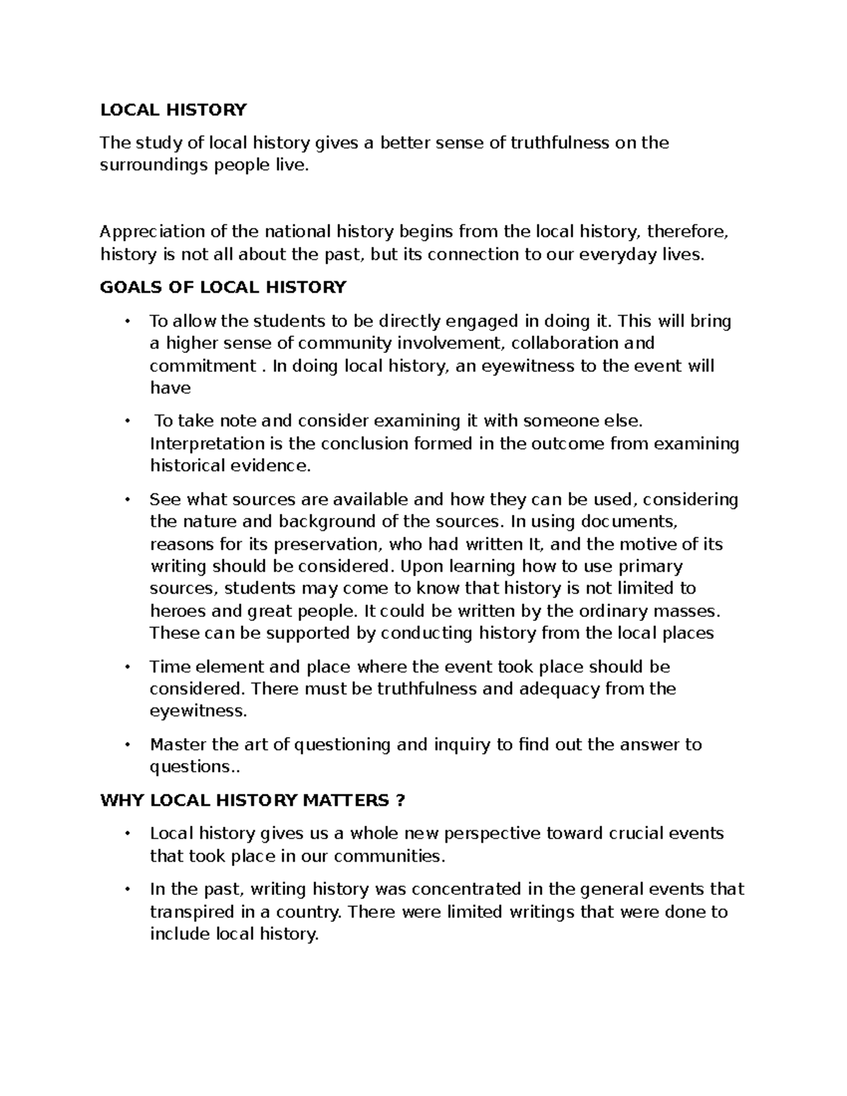 Local History Studies - Importance and Goals in Community Context - Studocu