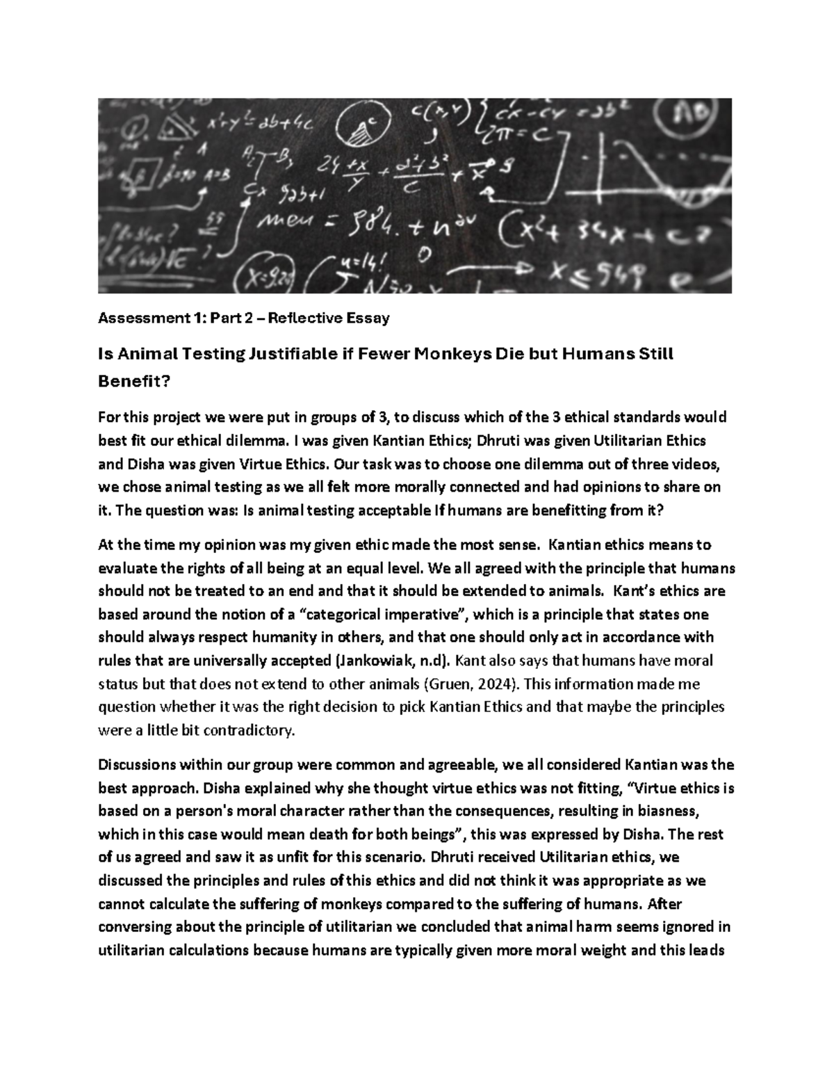 BUSS509 - Reflective Essay on Animal Testing Ethics: Kantian ...