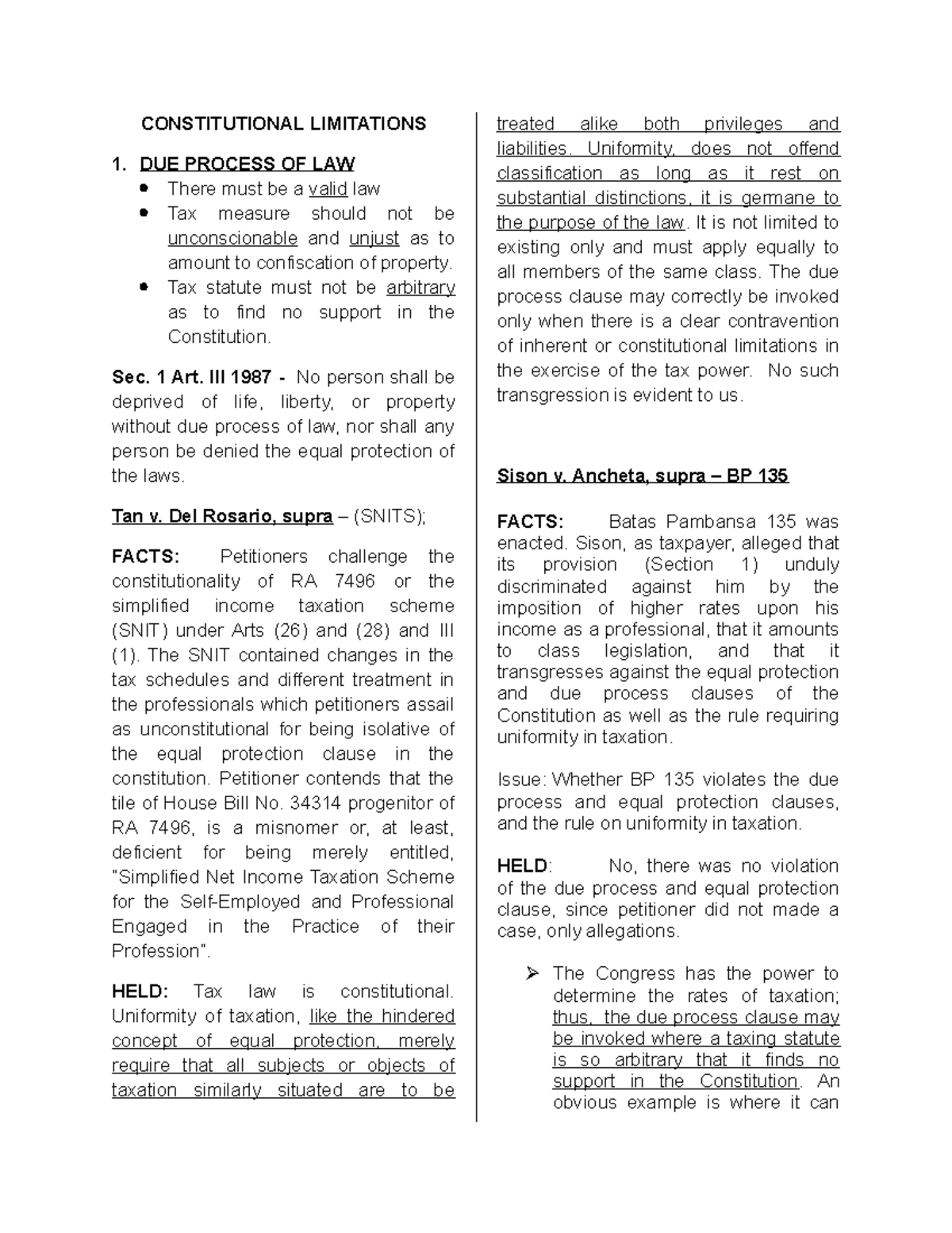 Constitutional Limitations 1 DUE Process - CONSTITUTIONAL LIMITATIONS 1 ...