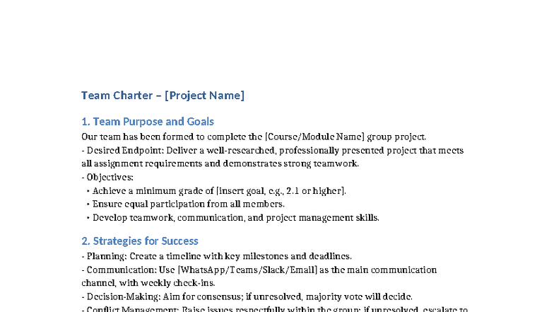 Team Charter Template: Goals, Roles & Success Strategies - Studocu
