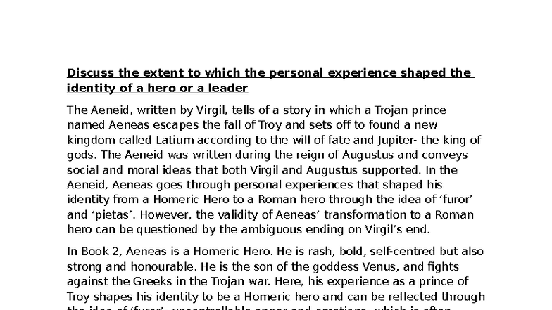 Classics Practice Essay Mocks: Analyzing Heroism in The Aeneid - Studocu
