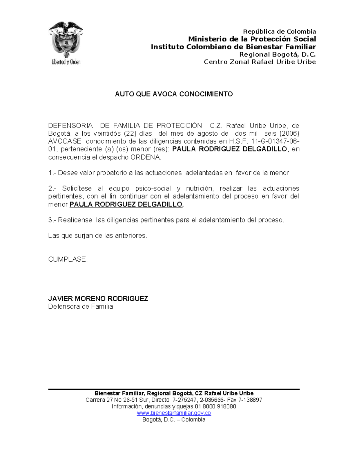 AUTO DE SEGUIMIENTO A MENORES EN PROTECCIÓN - HSF - Studocu