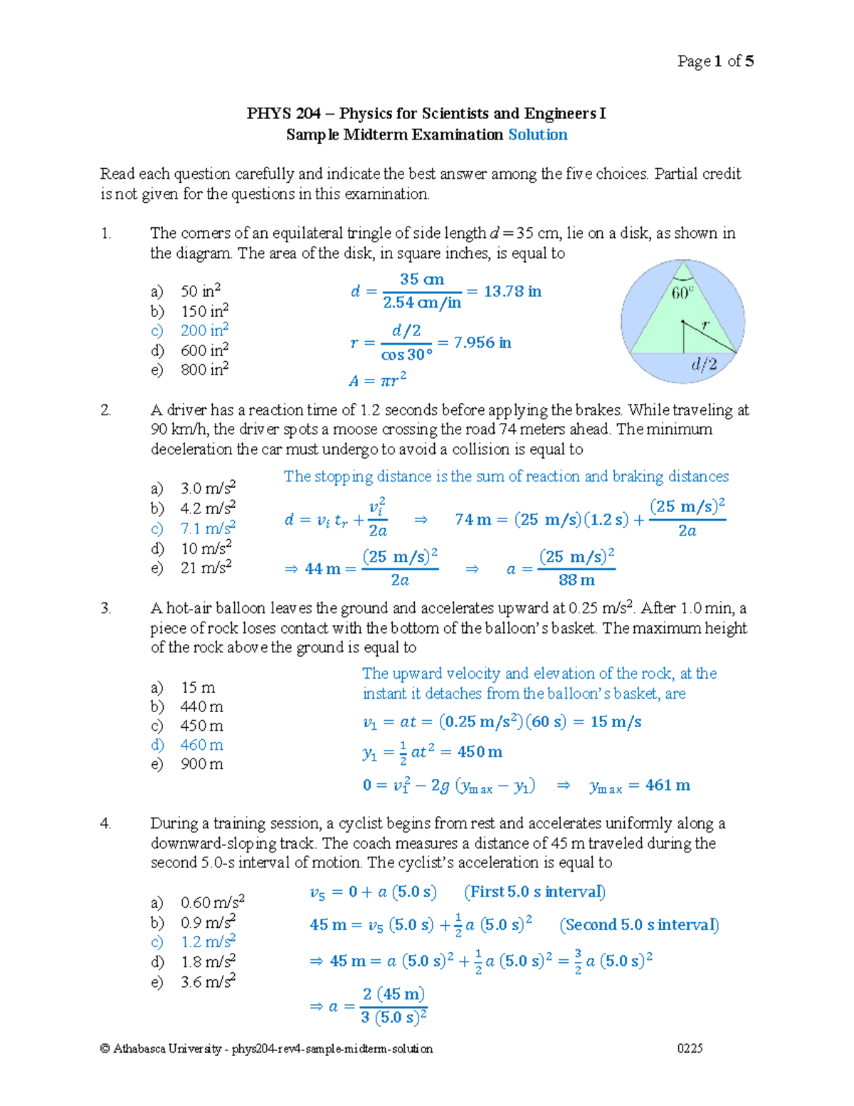 Phys 204 Sample Midterm Exam Solutions Physics For Scientists And