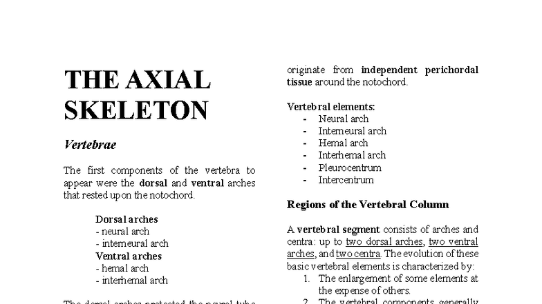 Axial Skeleton Overview: Vertebrae Development and Structure - Studocu