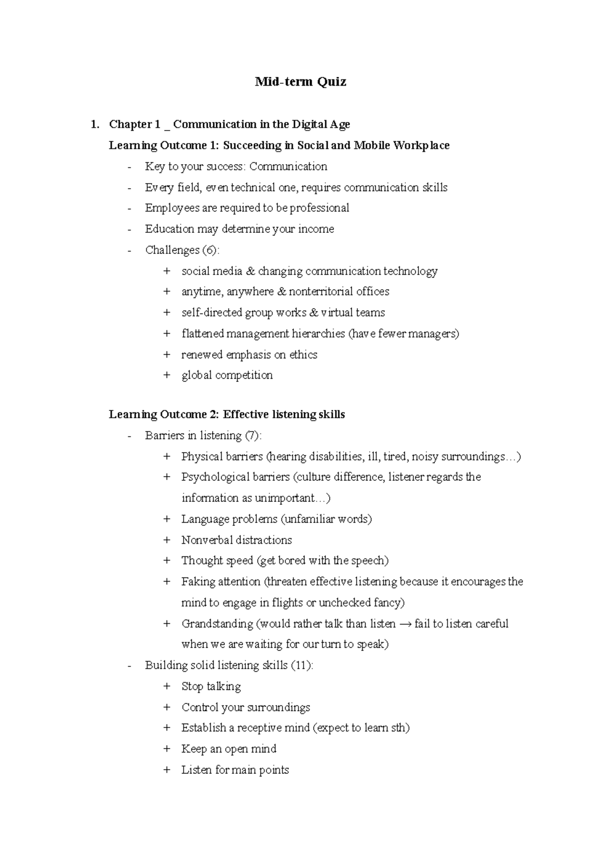 Business Communication Mid-term Quiz: Communication Skills & Strategies ...