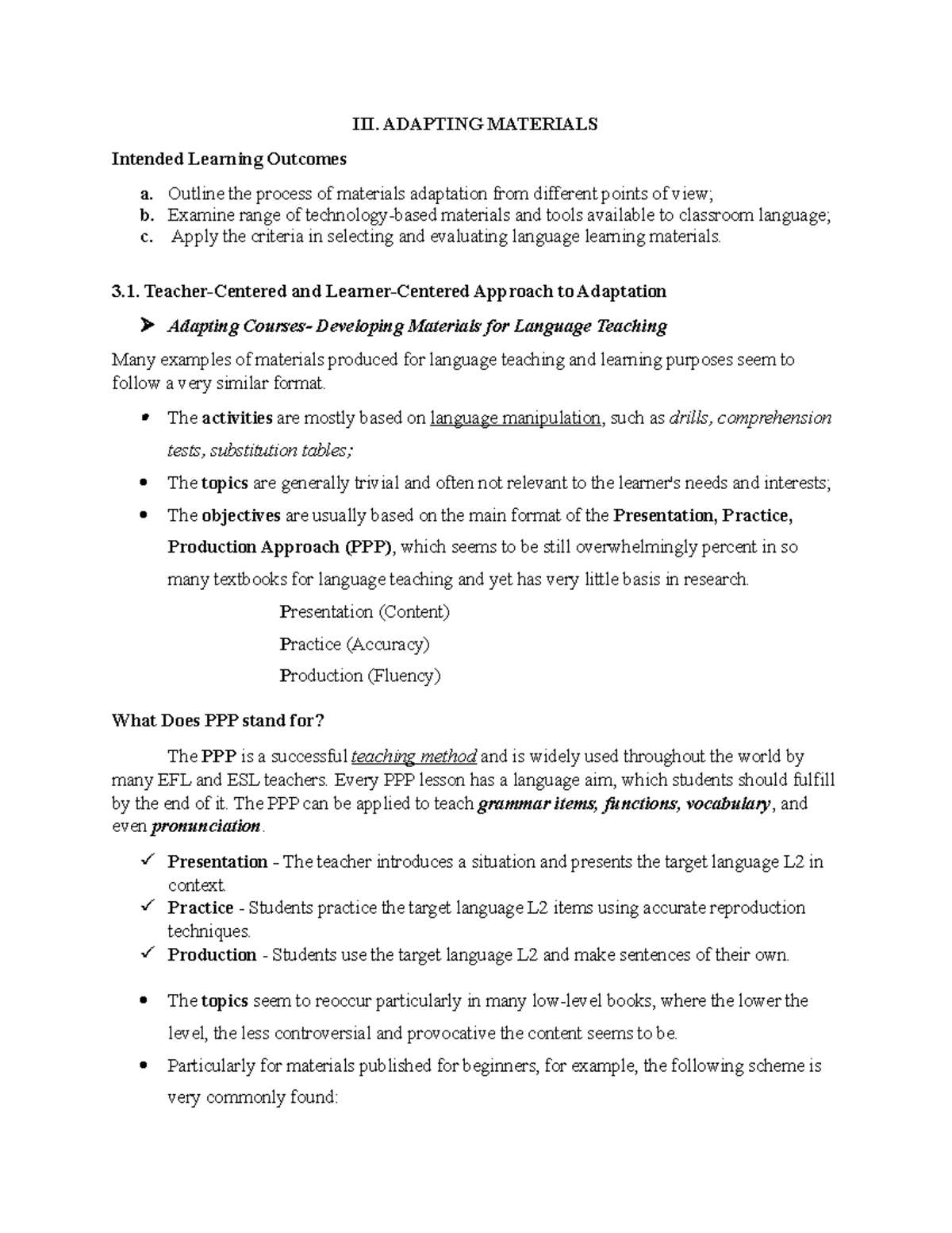 Adapting Language Teaching Materials: Approaches and Methods - Studocu