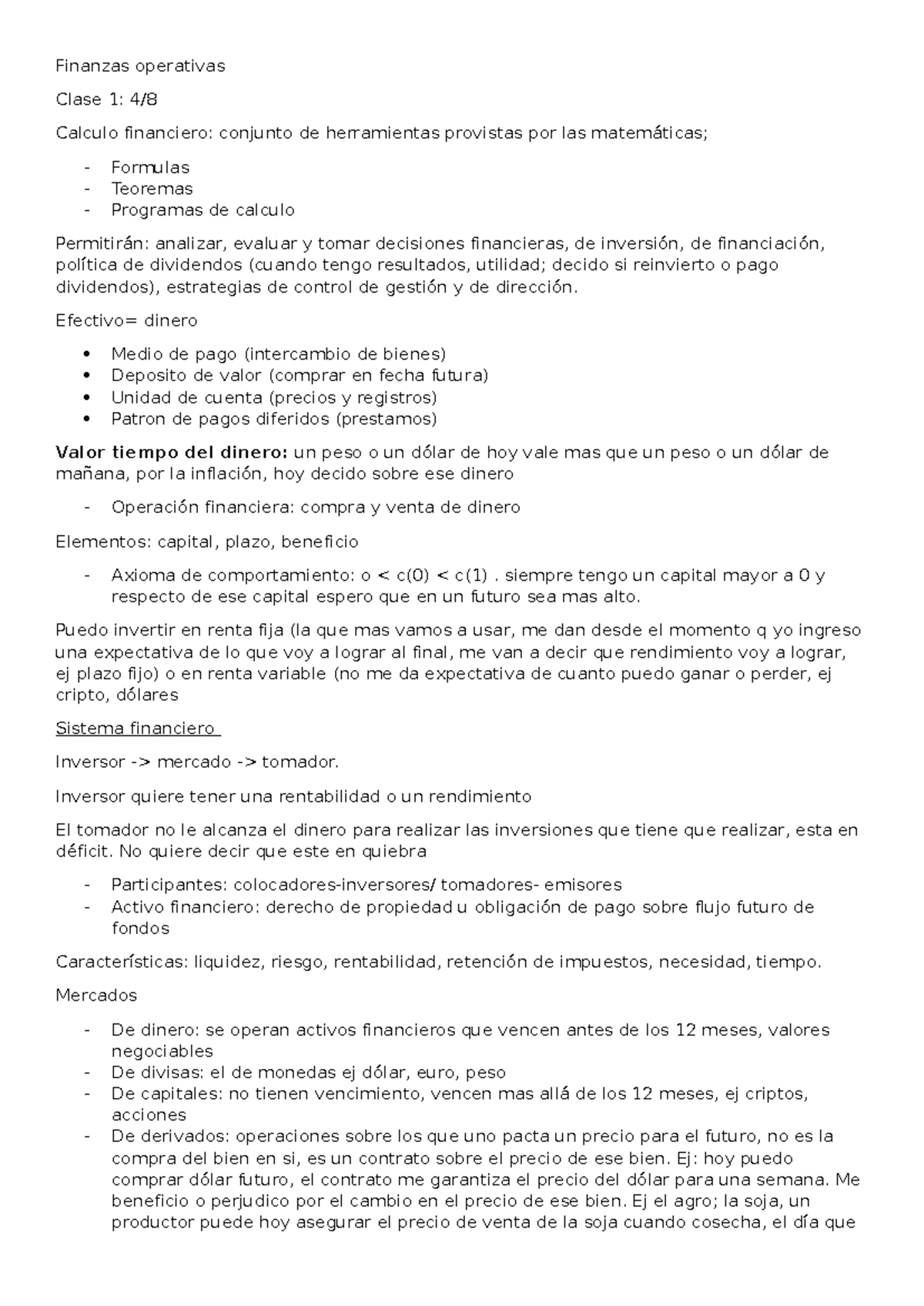Finanzas Operativas - Clase 1: Herramientas de Cálculo Financiero - Studocu