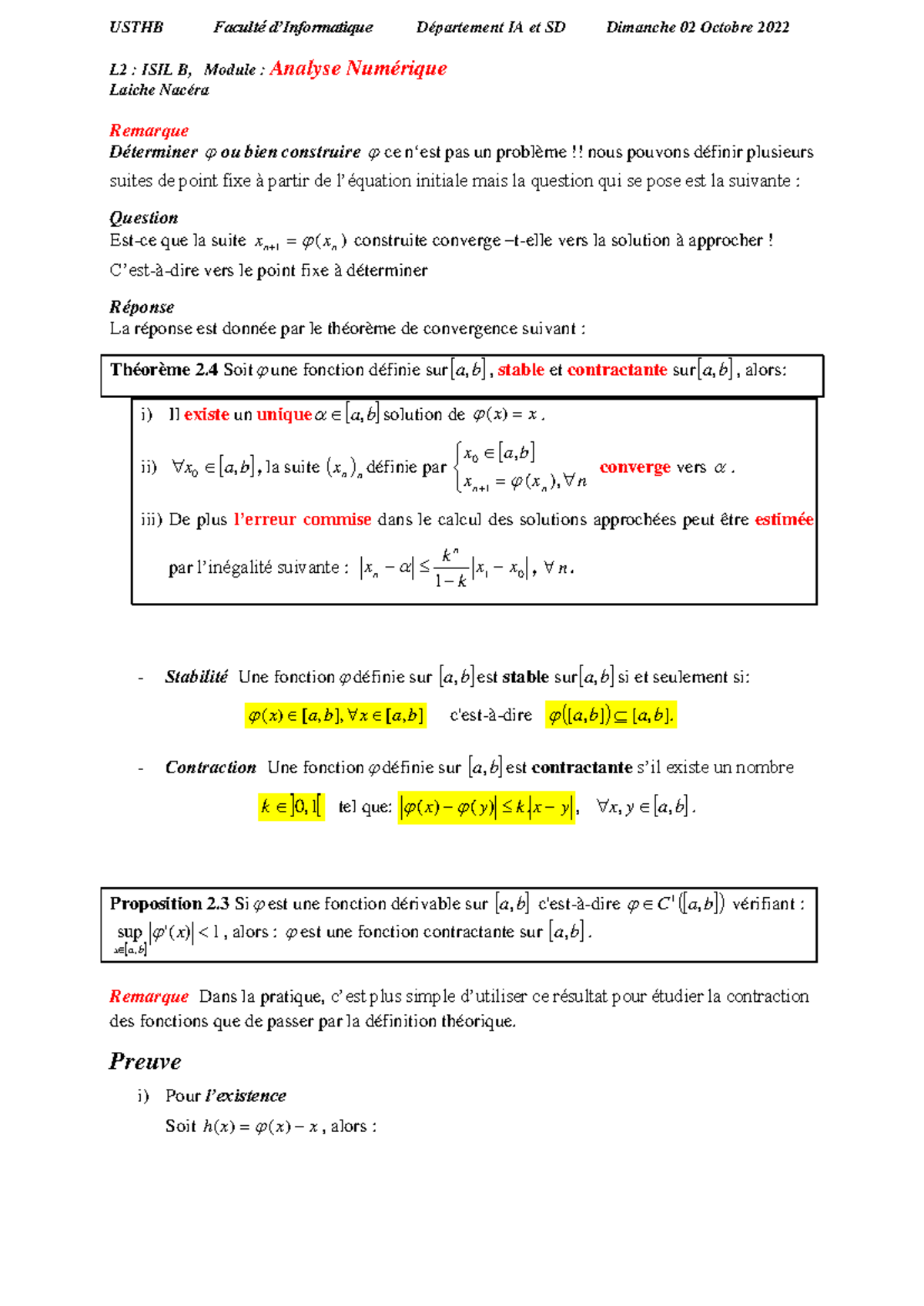 Analyse Numérique L2 : ISIL B - Cours et Théorèmes de Convergence - Studocu