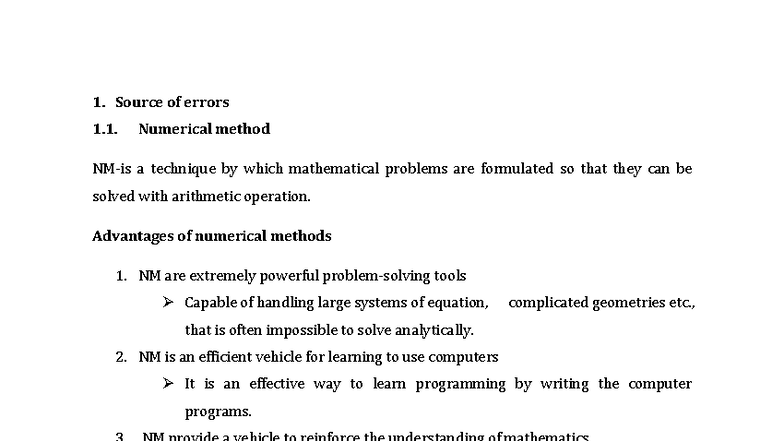 Chapter 1: Sources of Errors in Numerical Methods - Studocu