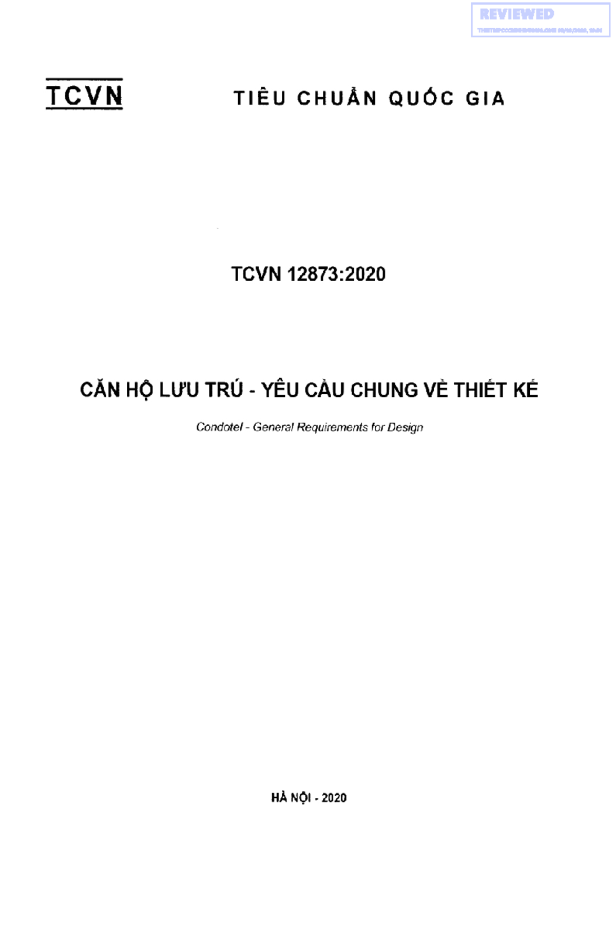 REVIEWED TCVN 12873:2020 - General Design Requirements for Condotels ...
