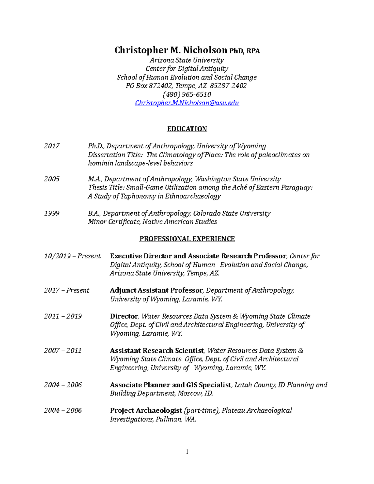 CV of Christopher M. Nicholson, PhD (ADWF) - 2021 Overview - Studocu