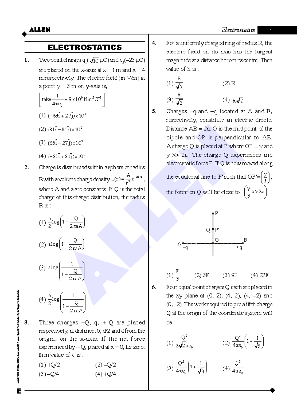 ALLEN Electrostatics - Comprehensive Study Notes - Studocu