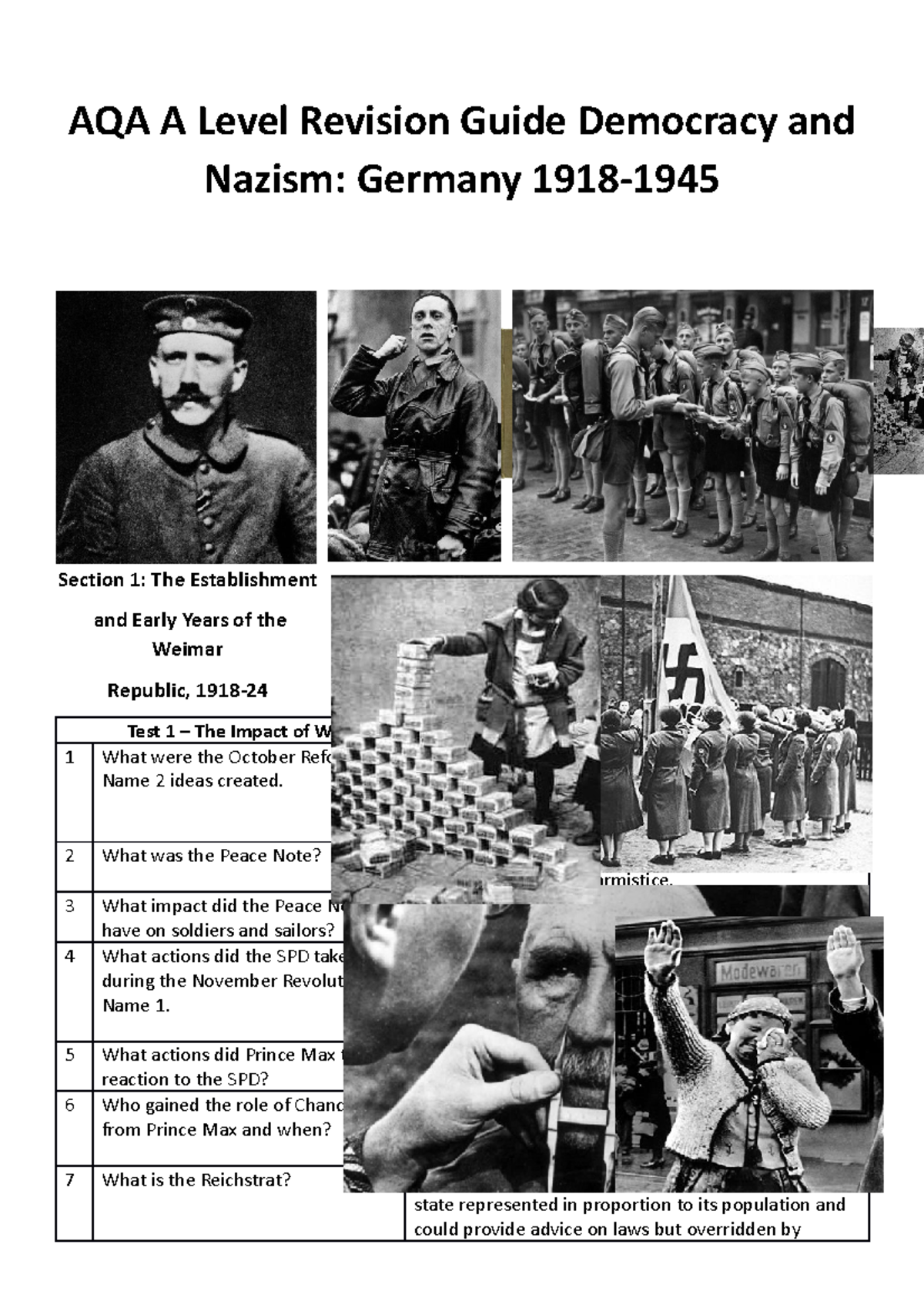 A Level History Notes: Weimar Germany 1918-1945 Revision Guide - Studocu
